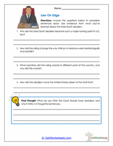Law on Edge Worksheet - Dred Scott Turning Point