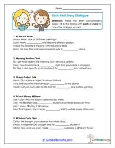 Each and Every Dialogue Worksheet - Grammar in Conversation