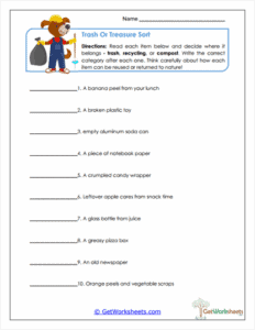 Trash or Treasure Sort Worksheet - Waste Sorting & Sustainability