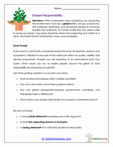 Global Environmental Essay Worksheet - Persuasive Writing