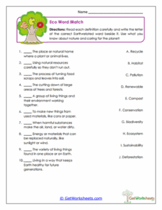 Eco Word Match Worksheet - Environmental Vocabulary
