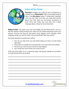 Voice of the Planet Worksheet - First-Person Creative Writing