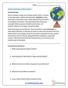 Earth's Rotation and Revolution Worksheets - GetWorksheets.com