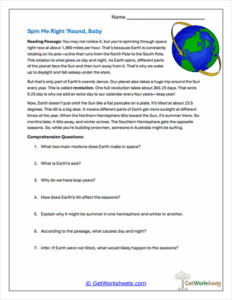 Earth's Rotation and Revolution Worksheets - GetWorksheets.com