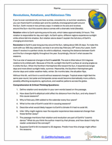 Earth's Rotation and Revolution Worksheets - GetWorksheets.com