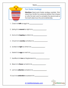 Fun Easter Analogy Worksheet - Word Relationships & Reasoning