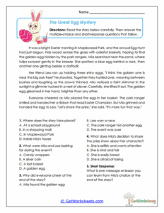 Great Egg Mystery Worksheet - Reading Comprehension & Theme