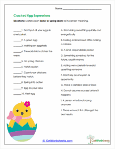 Cracked Egg Expressions Worksheet - Idioms & Meaning