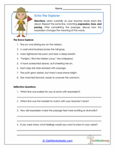Echo the Explorer Worksheet - Expression and Echo Reading Fluency