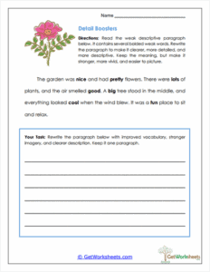 Detail Boosters Worksheet - Strengthening Descriptive Writing