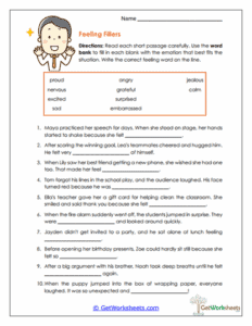 Feeling Fillers Worksheet - Emotion Word Practice