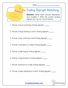 Final Digraph Matching Worksheet - Ending Digraph Practice