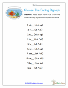 Choose the Ending Pair Worksheet - Ending Digraph Selection