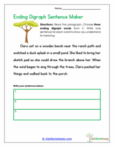 Sentence Maker Worksheet - Ending Digraph Writing