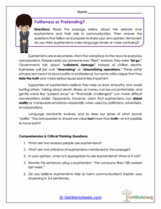 Politeness or Pretending? Worksheet - Evaluating Euphemisms in ...