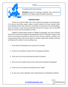 Europe Worksheets | European Continent - GetWorksheets.com