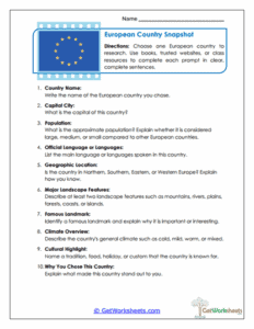 Europe Worksheets | European Continent - GetWorksheets.com
