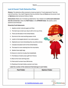 A Truth File Organizer Worksheet - Fact and Opinion Sorting