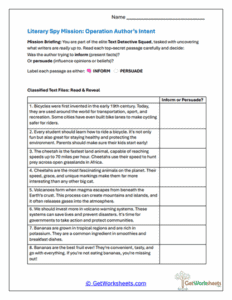Author Intent Decoder Worksheet - Inform vs. Persuade Analysis