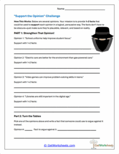 Opinion Support Builder Worksheet - Evidence-Based Writing