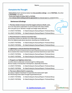 Ending Choice Analyzer Worksheet - Fact vs. Fiction Details