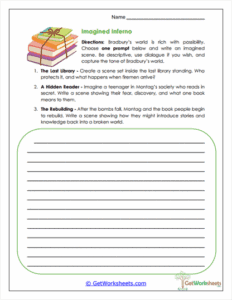 Creative Scene Writing Worksheet - Fahrenheit 451 Imaginative Response