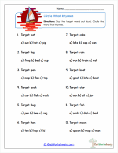 Find the Rhyming Word Worksheets - GetWorksheets.com