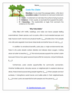 Code the Claim Worksheet - Identifying Claims, Evidence, and Reasoning