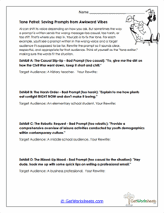 Adjusting Tone for Audience Worksheet - Writing with Purpose