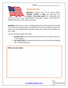 Verses of Valor Worksheet - Creative Poetry Writing