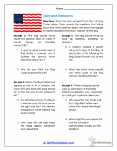 Stars and Standards Worksheet - Reading Analysis & Application