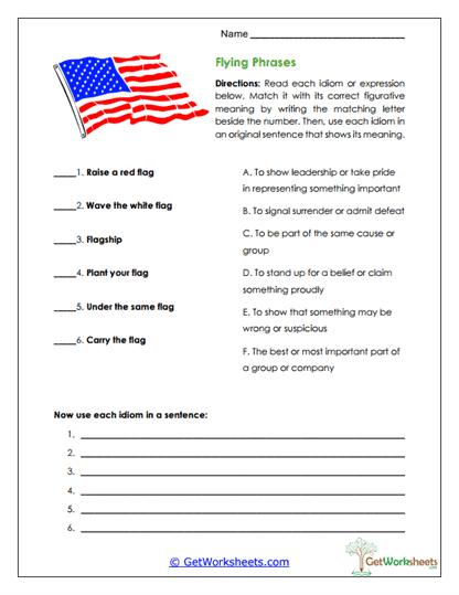 Flying Phrases Worksheet - Idioms & Figurative Language