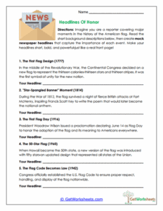 Headlines of Honor Worksheet - Summarizing & Main Idea Writing