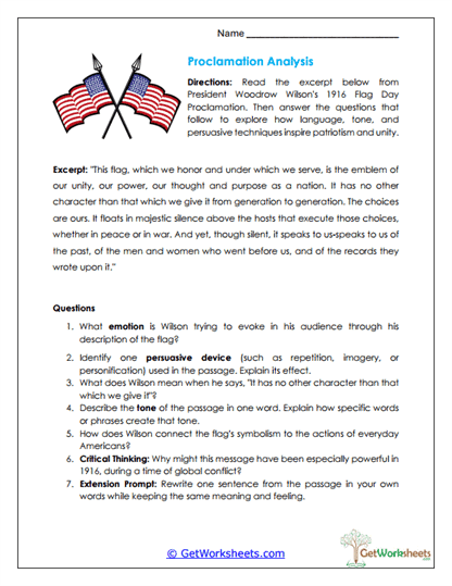 Proclamation Analysis Worksheet - Persuasive Language & Text Analysis