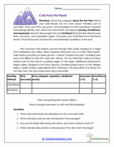 Cold and Hot Read Worksheet - Measuring Fluency Growth Through Repeated ...