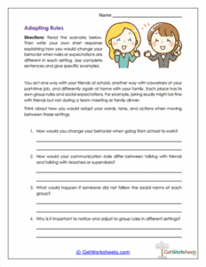 Following Group Rules or Social Norms Worksheets - GetWorksheets.com