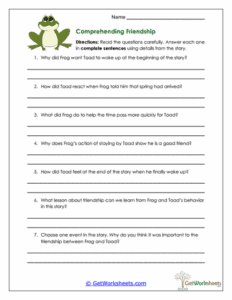 Comprehending Friendship Worksheet - Reading & Thinking Like a Reader