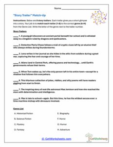 Story Trailer Sort Worksheet - Literary Genre Identification