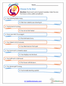 Choose to Be Kind Worksheet - Compliments & Positive Language