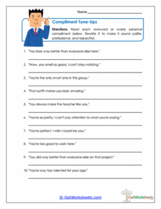 Compliment Tune-Ups Worksheet - Editing & Social Awareness