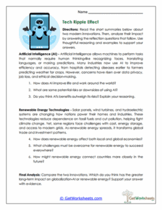 Tech Ripple Effect Worksheet - Analyzing Global Technology Impacts