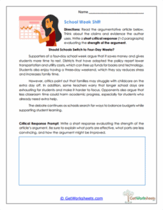 Four-Day Debate Worksheet - Evaluating Arguments & Evidence
