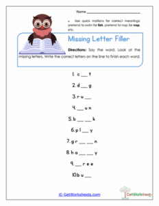 Missing Letter Builder Worksheet - Completing Words