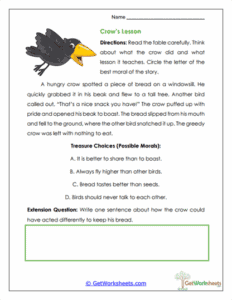Crow's Lesson Worksheet - Identifying Theme & Moral