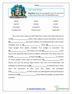 City Heat Maps Worksheet - Vocabulary in Informational Text