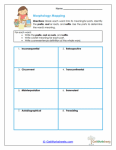 Morphology Mapping Worksheet - Word Parts & Meaning