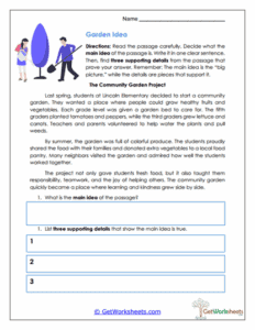 Community Garden Worksheet - Main Idea & Supporting Details