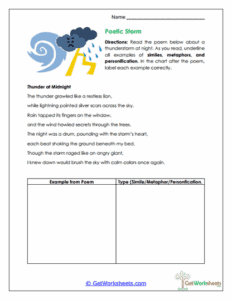 Poetic Storm Worksheet - Figurative Language in Poetry