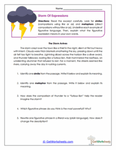 Storm of Expressions Worksheet - Figurative Language & Imagery