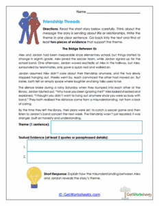 Friendship Threads Worksheet - Theme, Evidence & Character Relationships